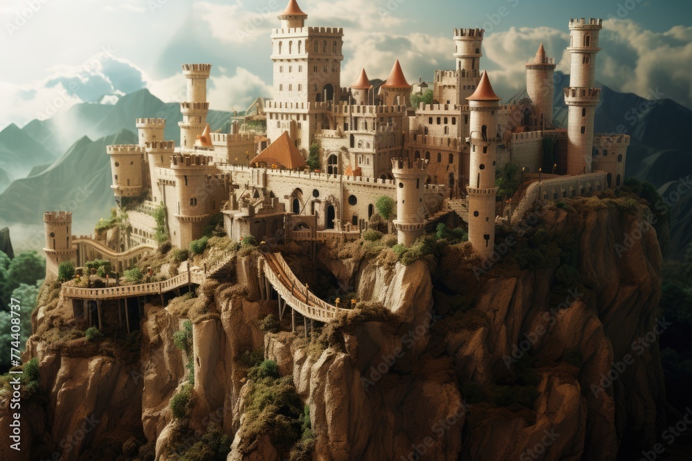 Fortified castle, Construction of a medieval fortified castle ,Historic ...