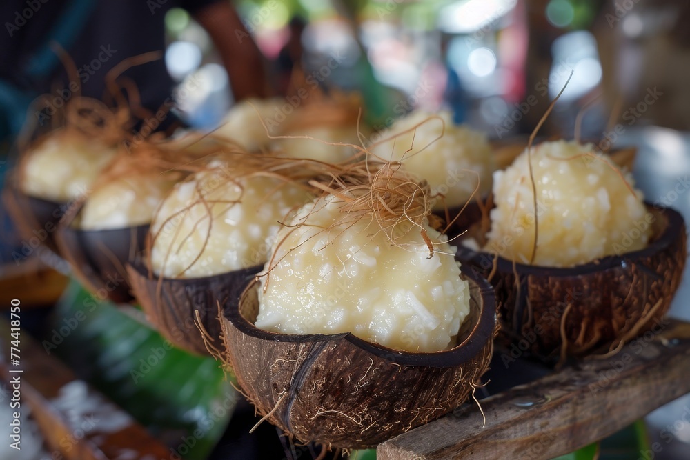 Coconut pudding in coconut fruit a popular dessert in Kota Kinabalu ...