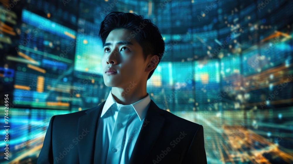 Tech analyst study cyber data chart from corporate system for ...