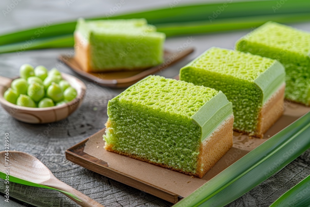 Pandan chiffon cake light and fluffy flavored with Pandanus ...