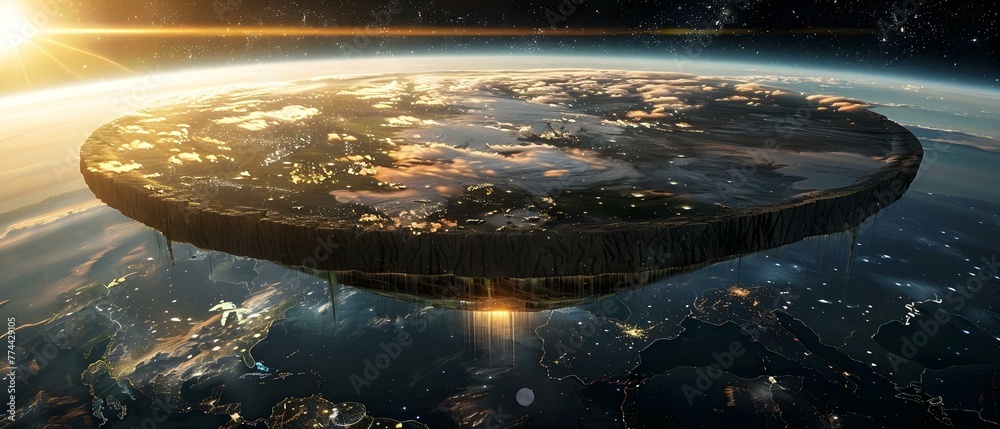 Ilustração do Stock: Flat Earth view from space showing physical ...