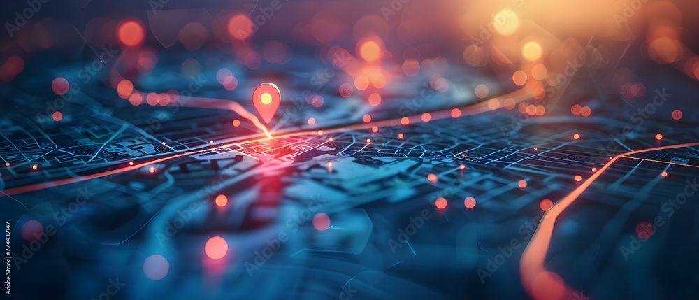 4k animation of a city map app screen with GPS pins rising. Concept ...