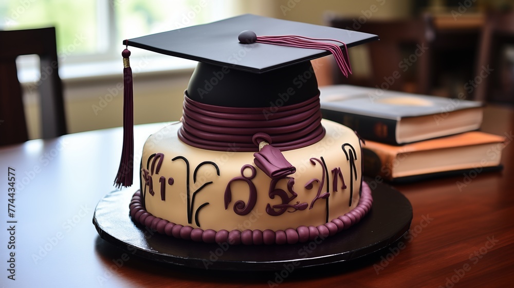 Graduation cap and diploma cake with fondant graduation cap, scroll ...