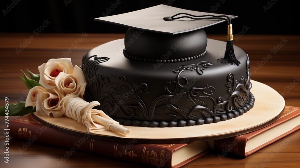 Graduation cap and diploma cake with fondant graduation cap, scroll ...