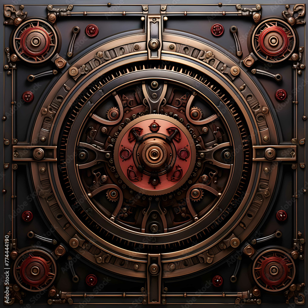 Steampunk Flat wall Panel aged texture, dark brown ornately carved wood ...