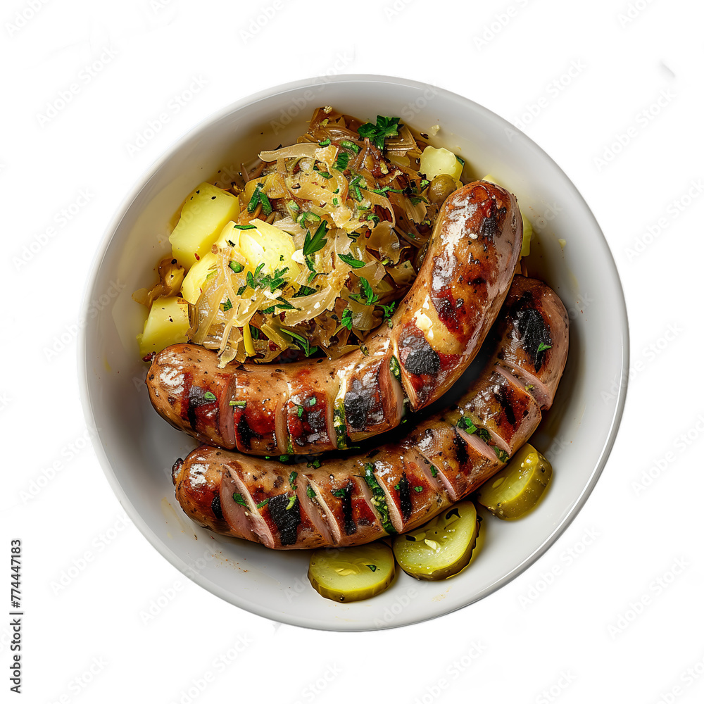 Knockwurst Pork & beef roasted German sausage with Sauerkraut, potato ...