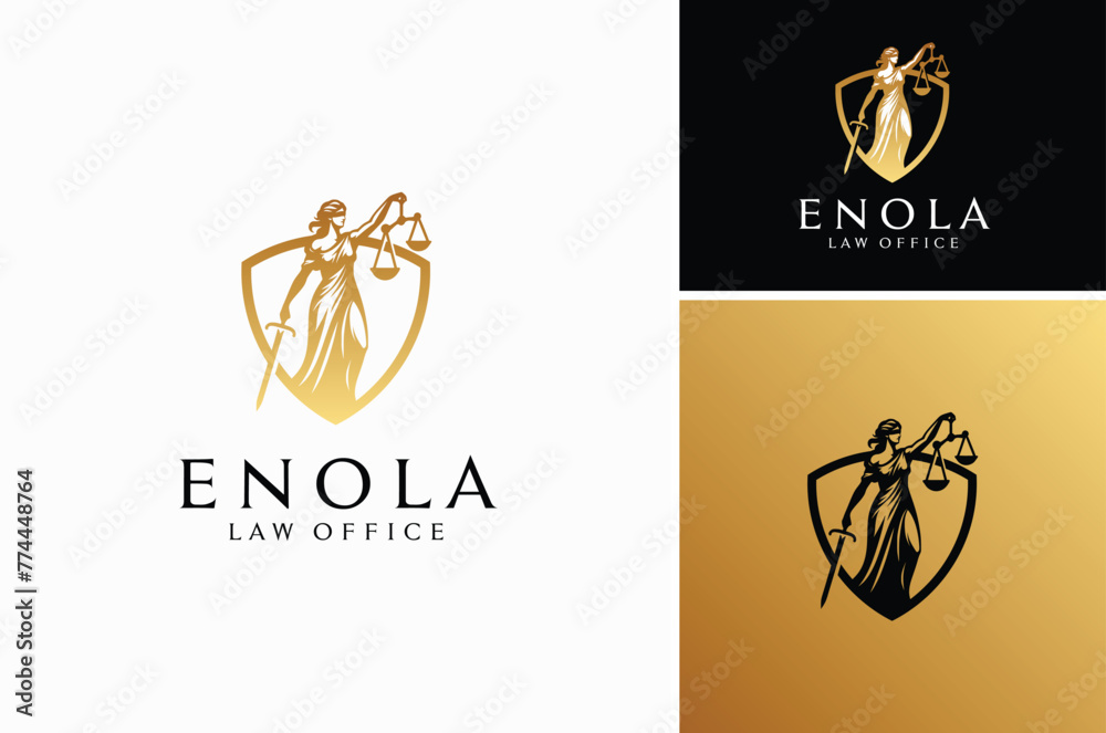 Blindfold woman silhouette with justice scales and sword in defence ...