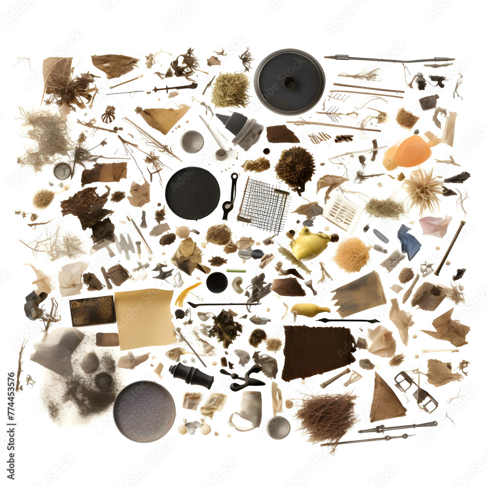 texture atlas with scanned debris and small dirty trash objects ...