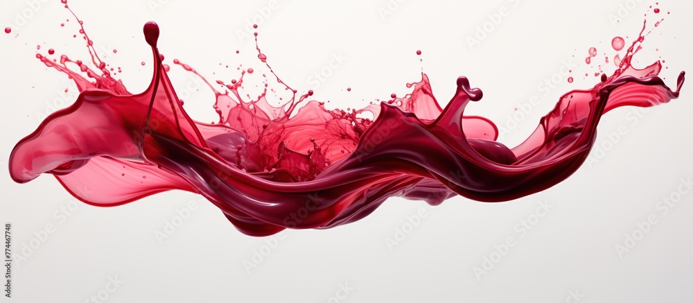 Splashes of flowing red wine juice frozen in an abstract futuristic ...