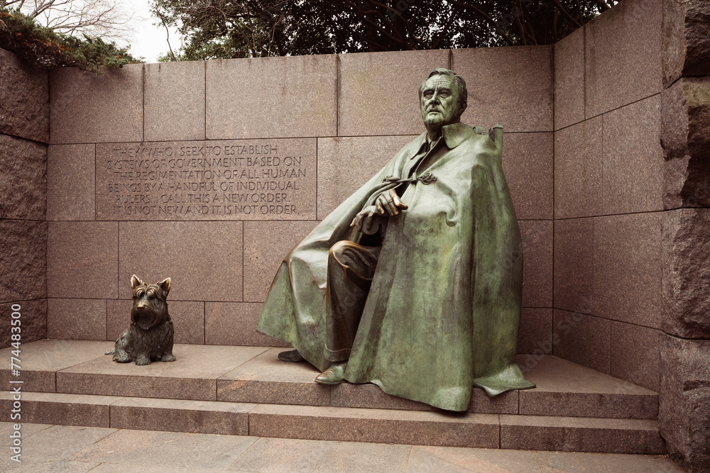 Washington DC - US - Mar 22, 2024 A sculpture of FDR sitting in a ...