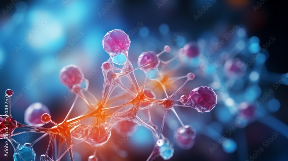 Neural network with electrical activity of neuron cells, 3D rendering ...
