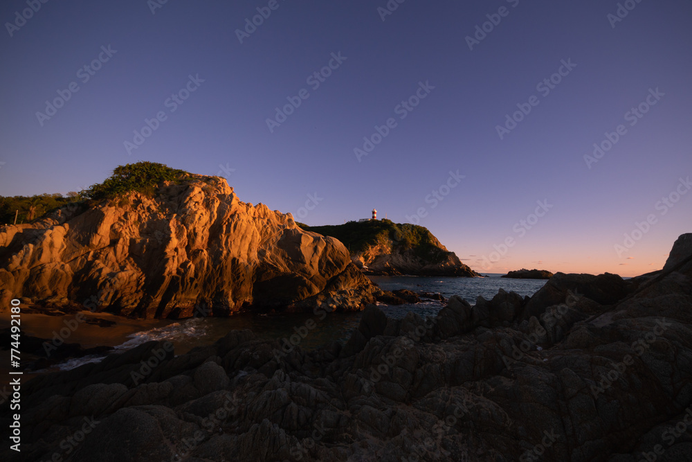 Lighthouse at Faro de Bucerias, Michoacan. Sunset, golden hour Stock ...
