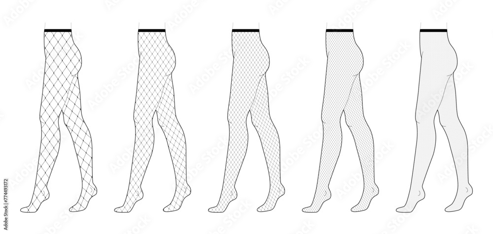 Set of Fishnet Tights Pantyhose on legs, different mesh sizes, normal ...