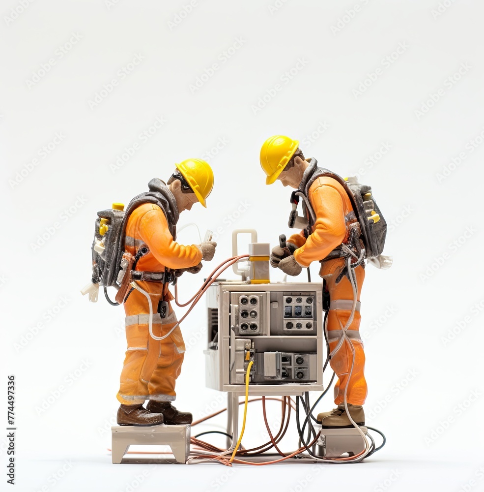 Miniature workers in protective helmets diligently labor amidst ...