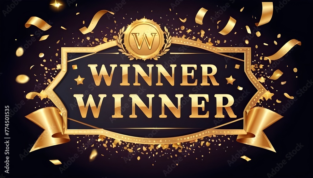 Winner banner. Win congratulations vintage frame, golden congratulating ...