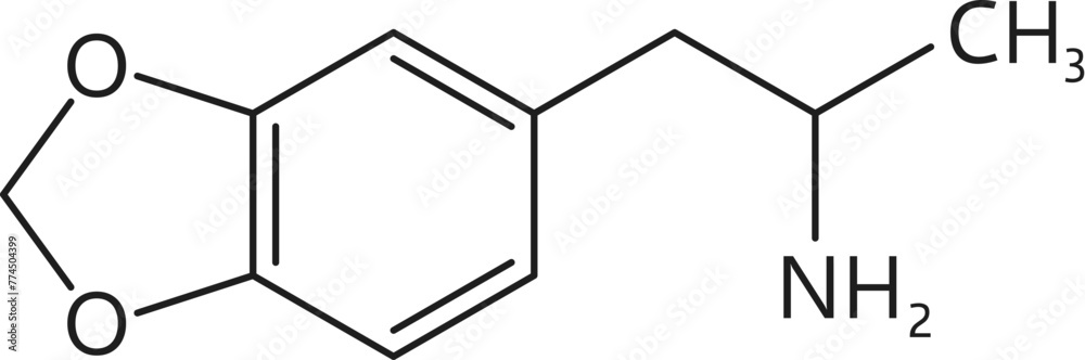 Organic drug formula, synthetic MDA molecule structure. Synthetic drug ...
