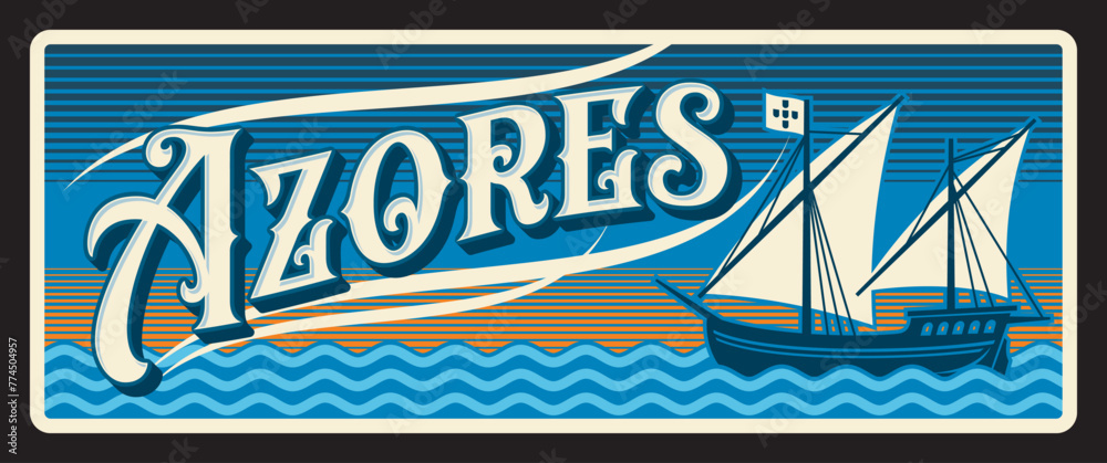 Azores island portuguese province retro travel plate and travel sticker ...