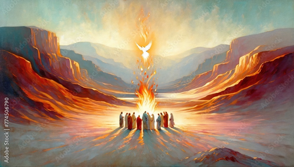 Pentecost. The descent of the Holy Spirit on the followers. People in ...