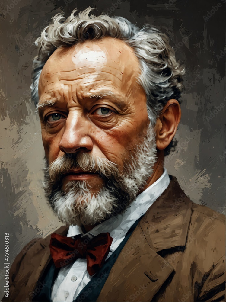 jules verne portrait oil pallet knife paint painting on canvas with ...