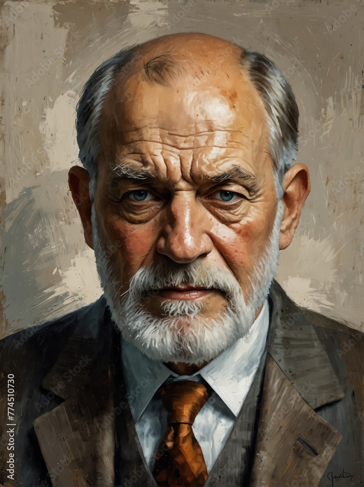sigmund freud portrait oil pallet knife paint painting on canvas with ...