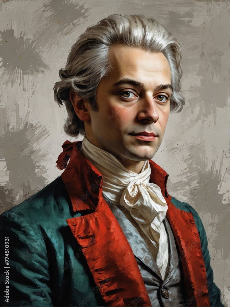 wolfgang amadeus mozart portrait oil pallet knife paint painting on ...