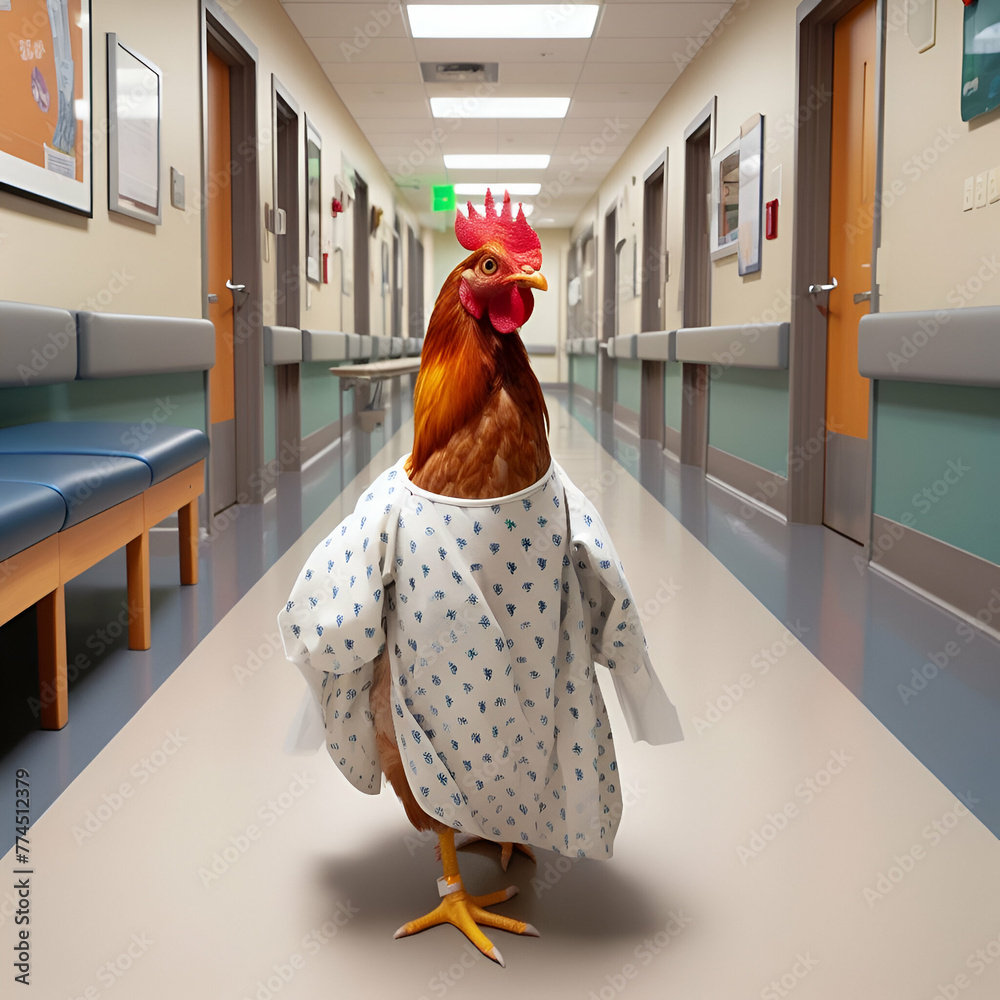 Veterinarian Chicken Walking Down Hallway Served Inspecting a Hospital ...