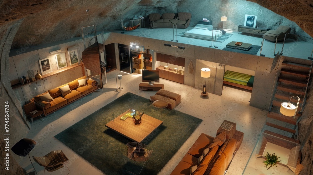 large bunker with rooms and beds with bathrooms underground in high ...