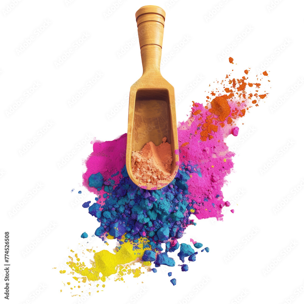 Colorful powder poured into scoop on transparent background Stock ...