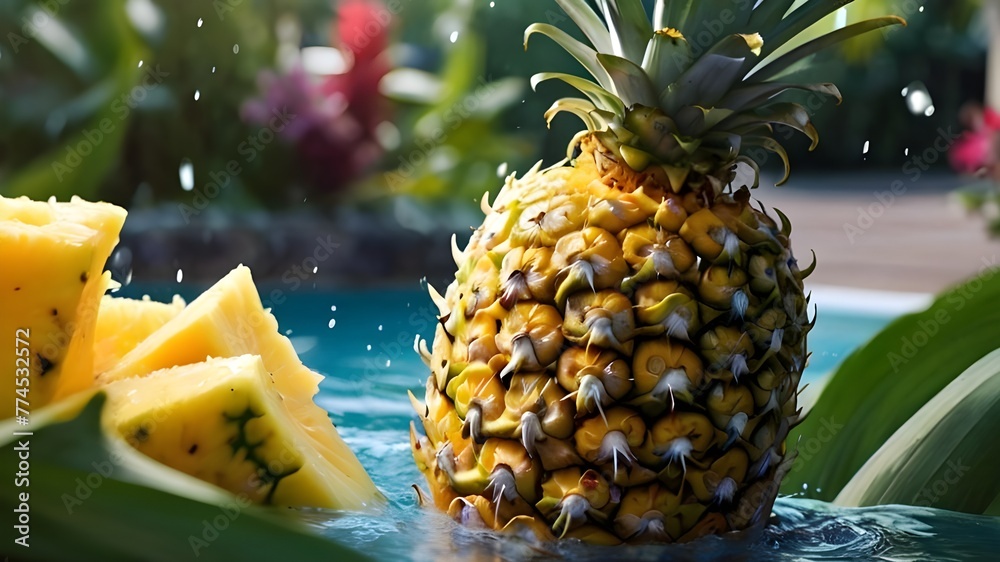Pineapple on beach and table, ripe, juicy, tropical fruit isolated ...