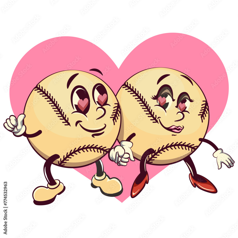 couple mascot, character, cute baseballs cartoon vector isolated clip ...