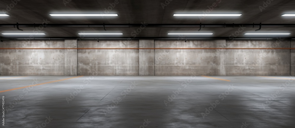 Desolate parking structure featuring concrete walls, illuminated by ...