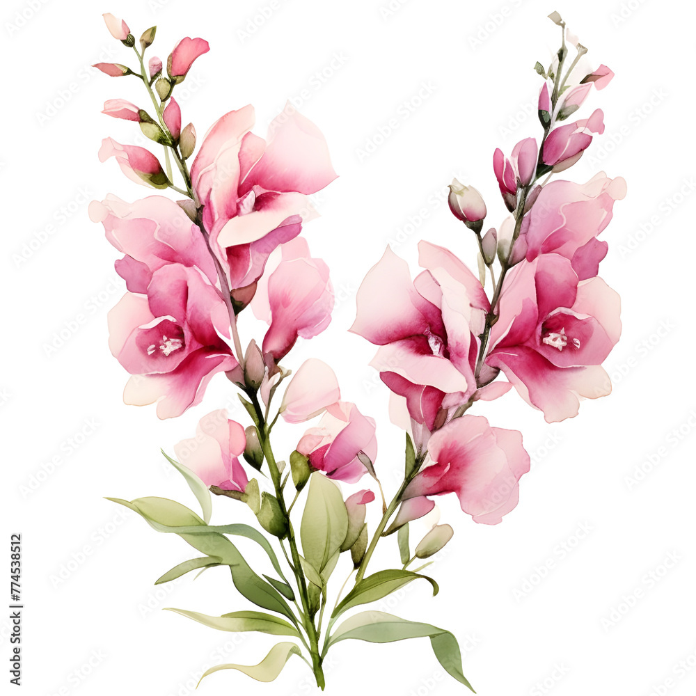 Snapdragon corner border. Watercolor botanical banner for the design of ...