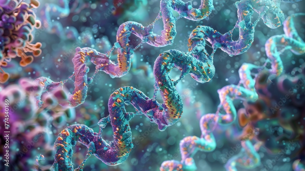 An electron microscope image of the DNA replication process with ...