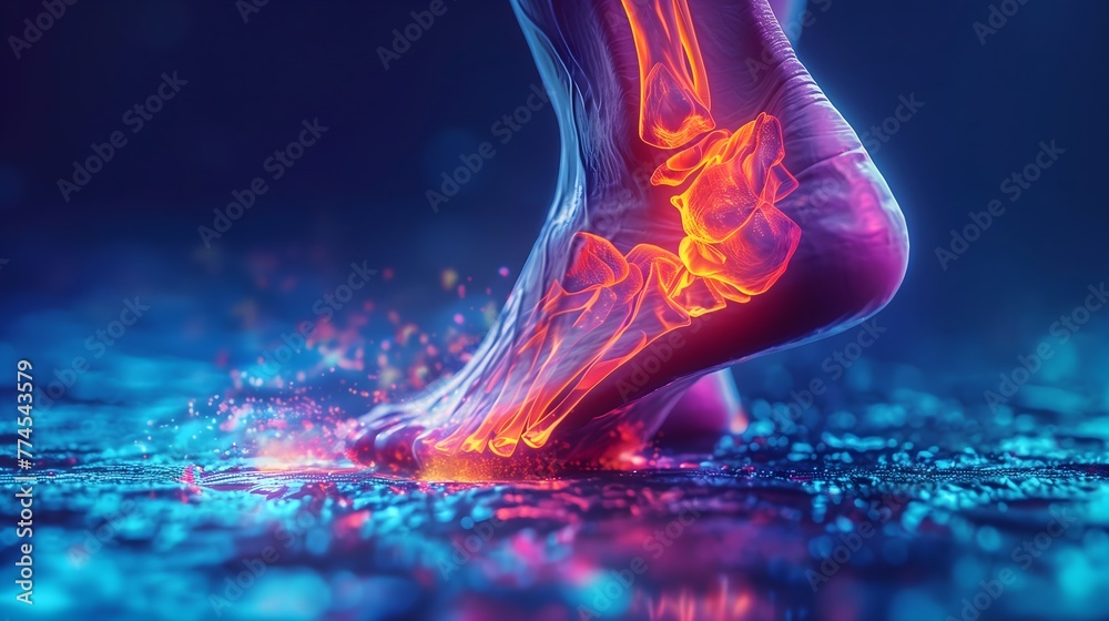 Conceptual image of joint diseases: hallux valgus, plantar fasciitis ...