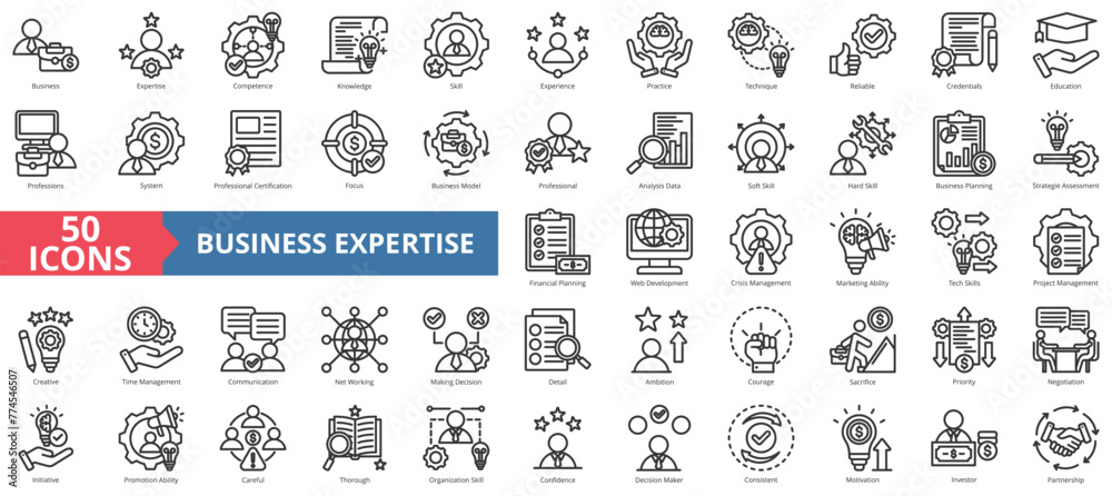Business expertise icon collection set. Containing practice, competence ...