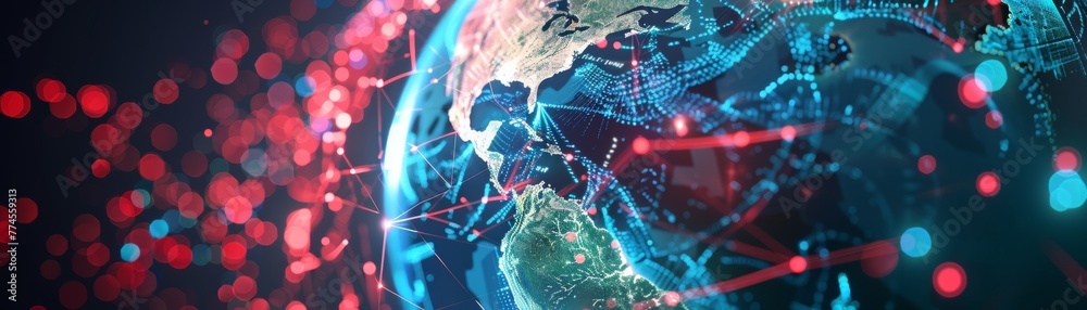 AI-optimized global logistics and supply chain network visualizing ...