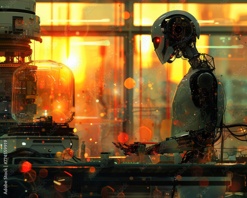 Android, Scientist, Debating Ethics of AI Sentience in Lab Photography ...