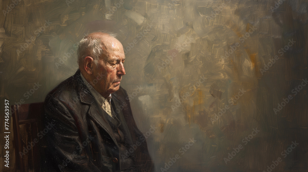 Sad old man, grief, funeral, disappointment, heartbroken, empty space ...