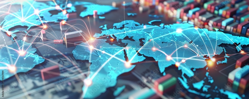 Global logistics network visual with AI-optimized routes Stock ...