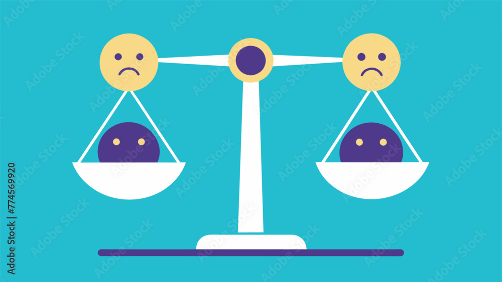 A scale with one side heavily weighed down by negative thoughts while ...