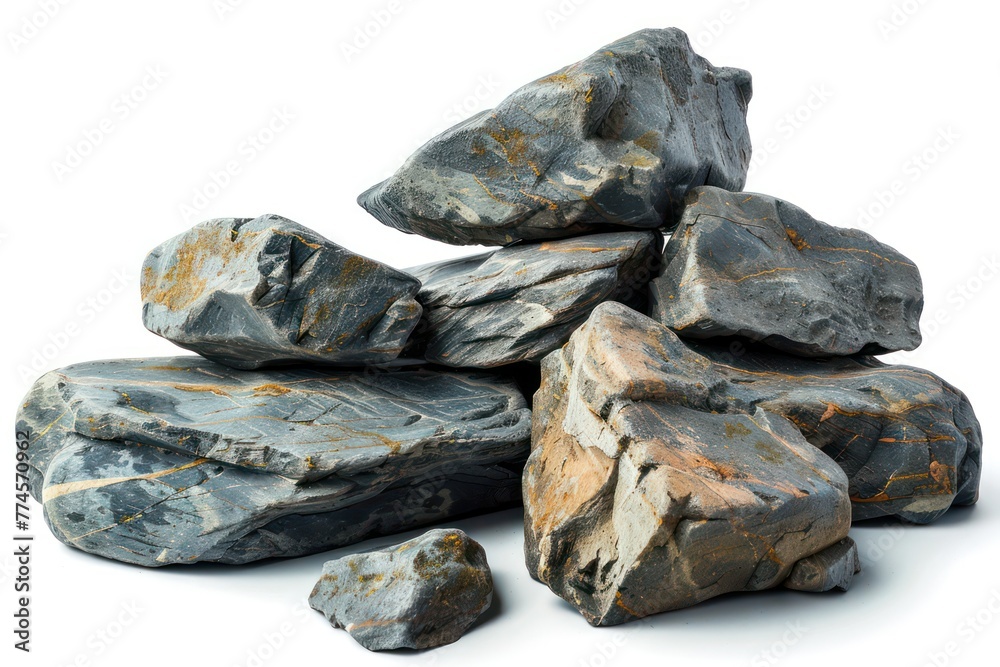 stone, rocks, various types of stones isolated on white background ...