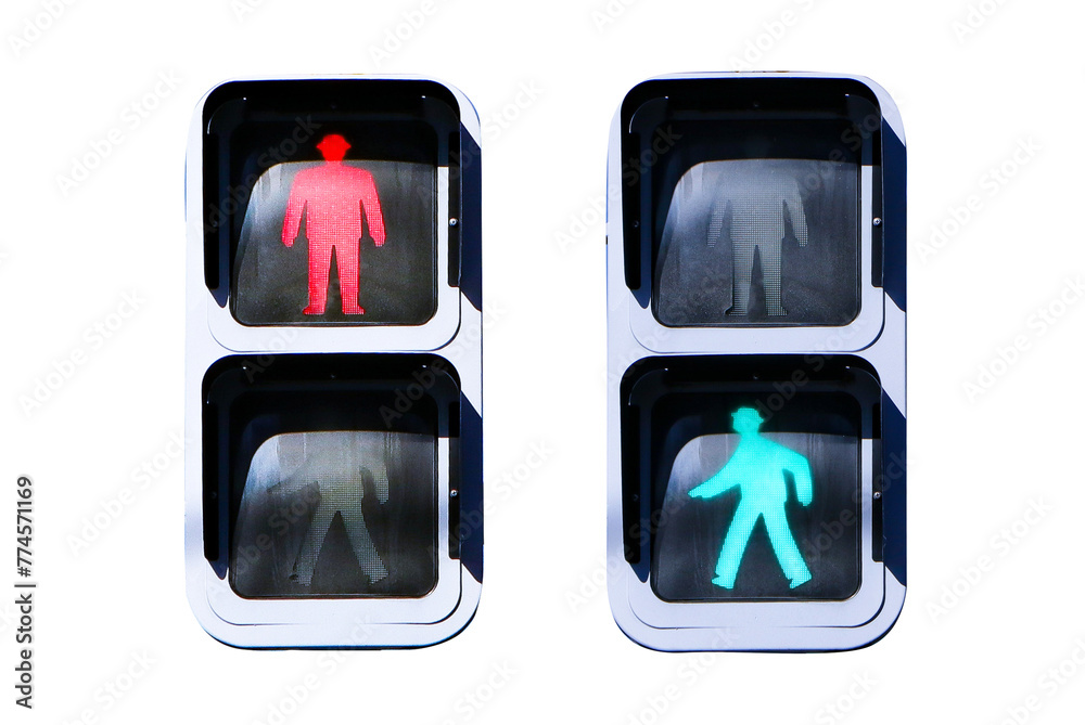 Traffic lights with green or red light lit. Sign or symbol pedestrians ...