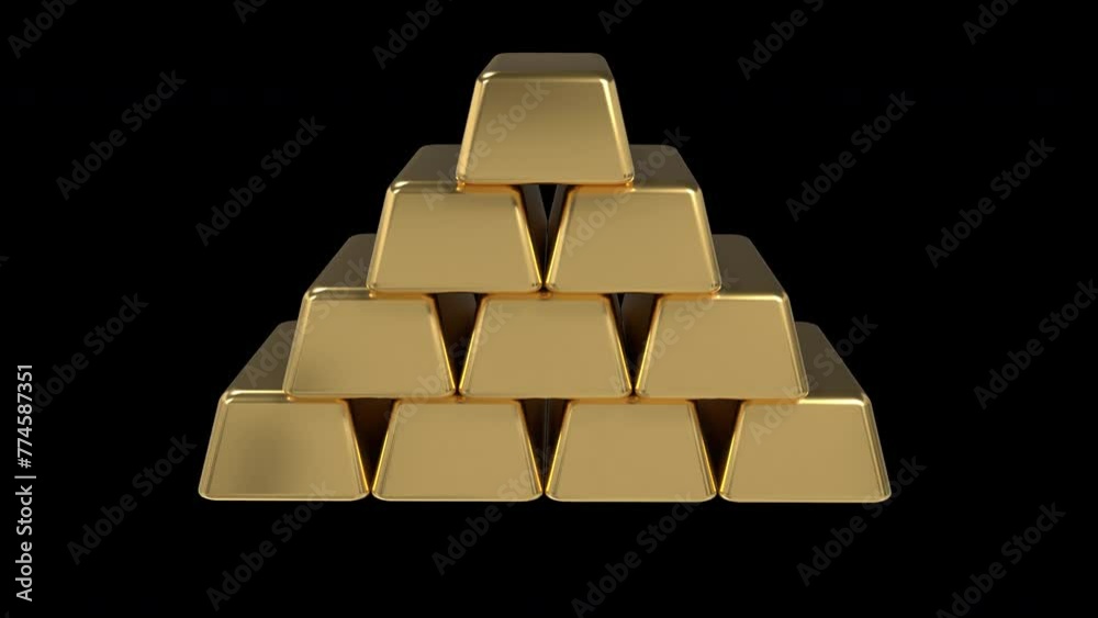 Gold bars animation. Stacks of gold bars animation. 3D illustration of gold bars. Business ...