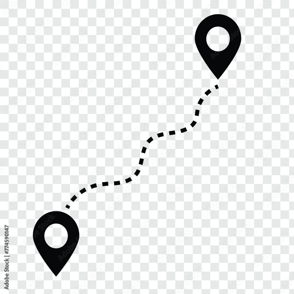 Location map path distance icon, one place to another location icon ...