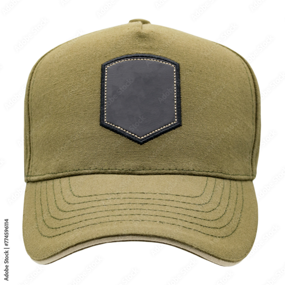 Khaki baseball cap, tracker cap with black patch for your logo. Mockup ...
