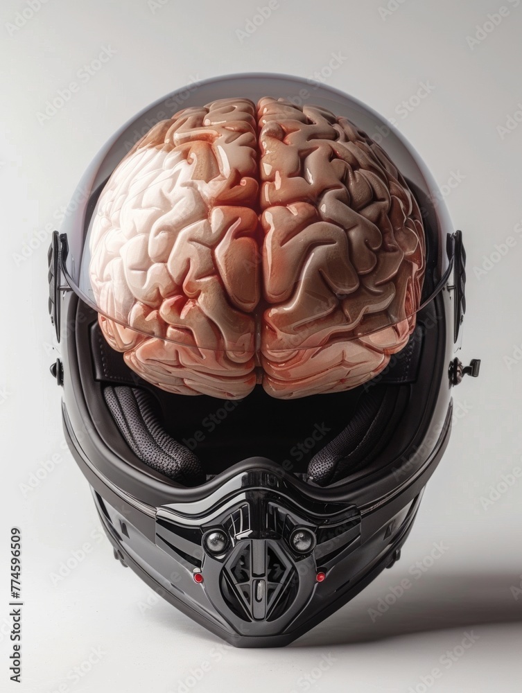 human brain wearing a helmet for protection. Generated-AI Stock Photo ...