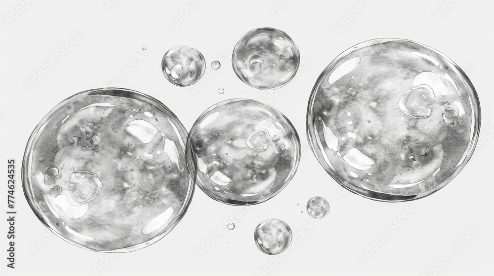 A monochromatic depiction of spheres buoying on a white background, set ...