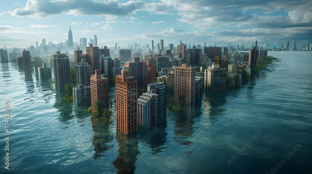 Image of the impacts of rising sea levels on coastal cities. with ...