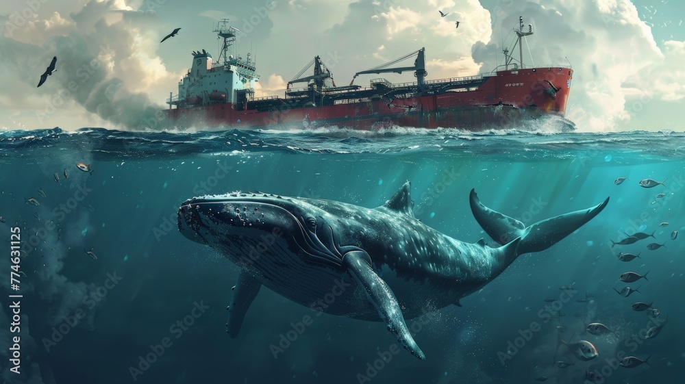 Ship noise pollution affects aquatic animals in the sea.world ocean day ...