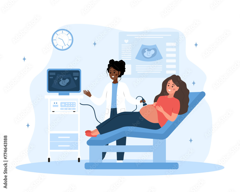 Ultrasound pregnancy screening concept. Female doctor doing fetus ...